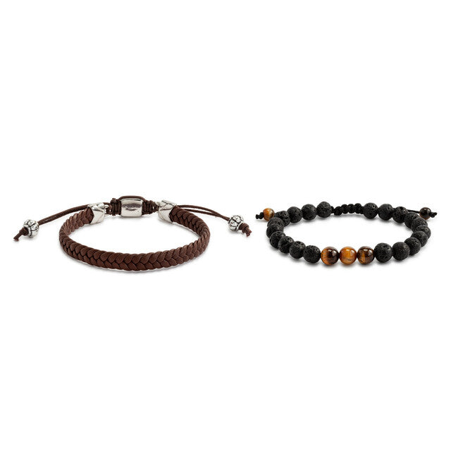 Mens Leather Bracelet Set of 2 - Brown – Abode Mercantile